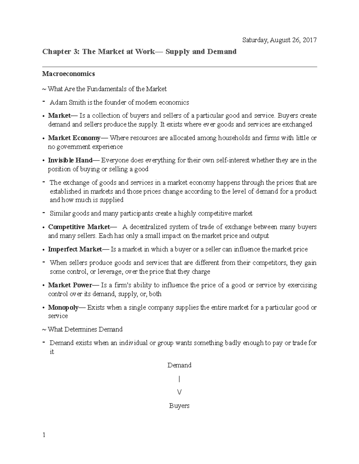 Chapter 3- Supply and Demand - Chapter 3: The Market at Work— Supply ...