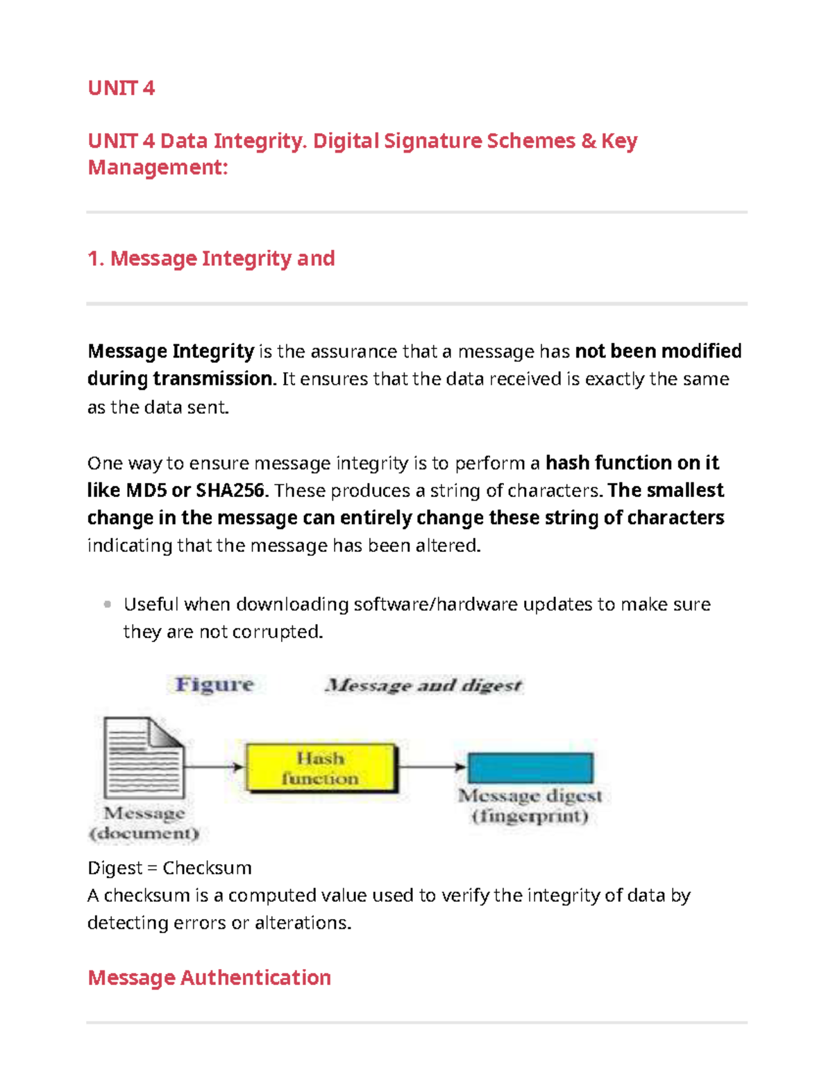Cns-UNIT 4 - Cns - UNIT 4 UNIT 4 Data Integrity. Digital Signature ...