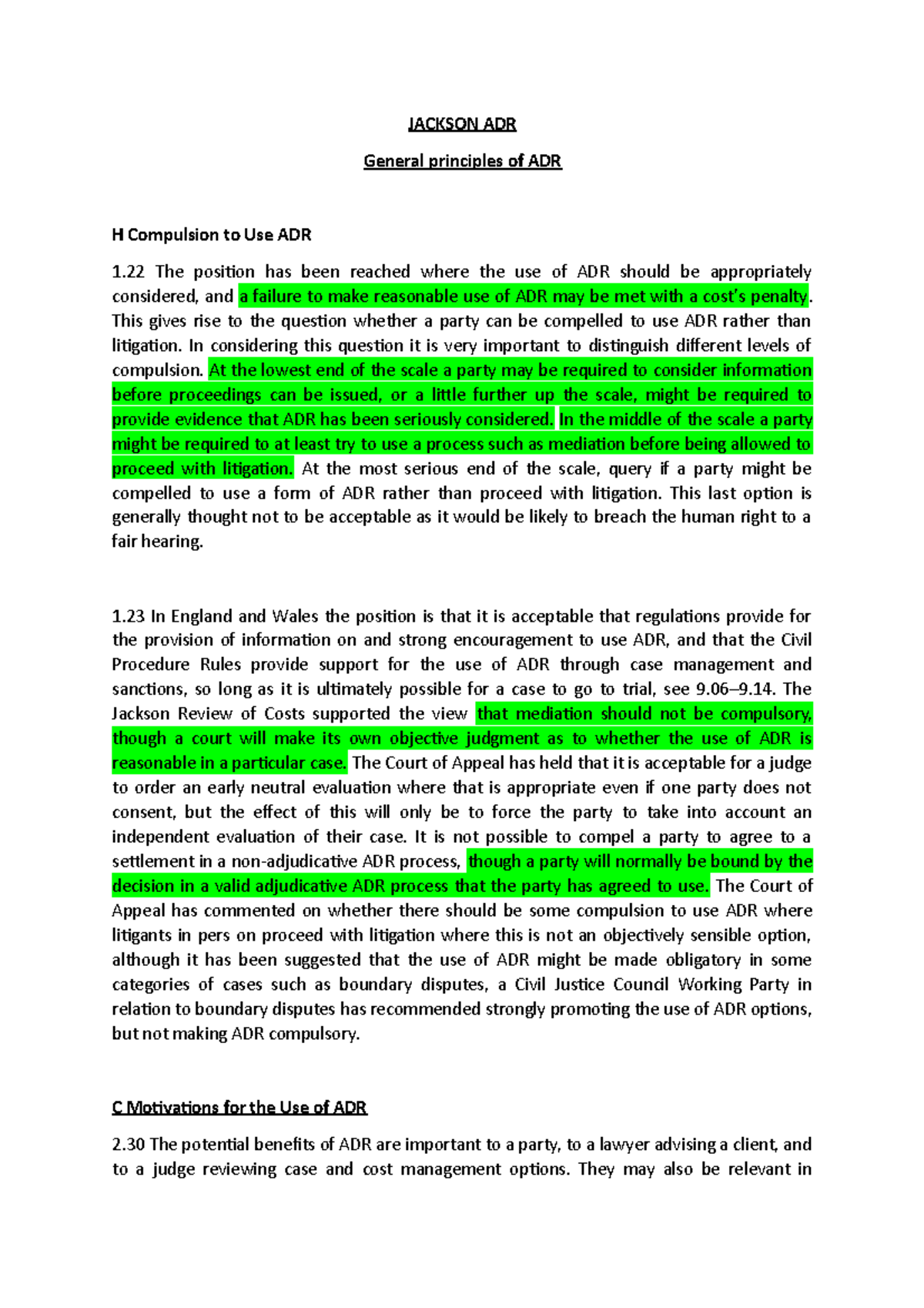 General principles of ADR - JACKSON ADR General principles of ADR H ...