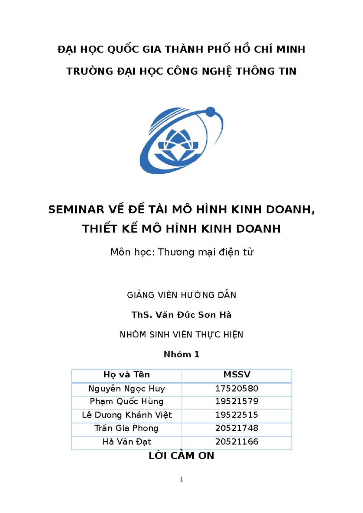 Business Model - sfdfd - ĐẠI HỌC QUỐC GIA THÀNH PHỐ HỒ CHÍ MINH TRƯỜNG ...