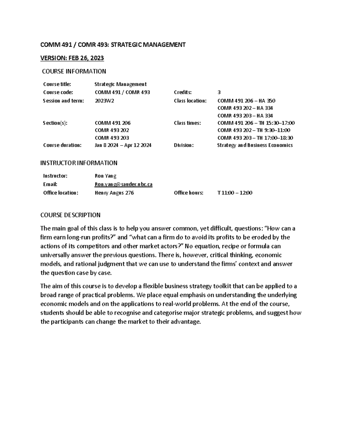 Comm Syllabus 2023W2 20240226 - COMM 491 / COMR 493: STRATEGIC ...