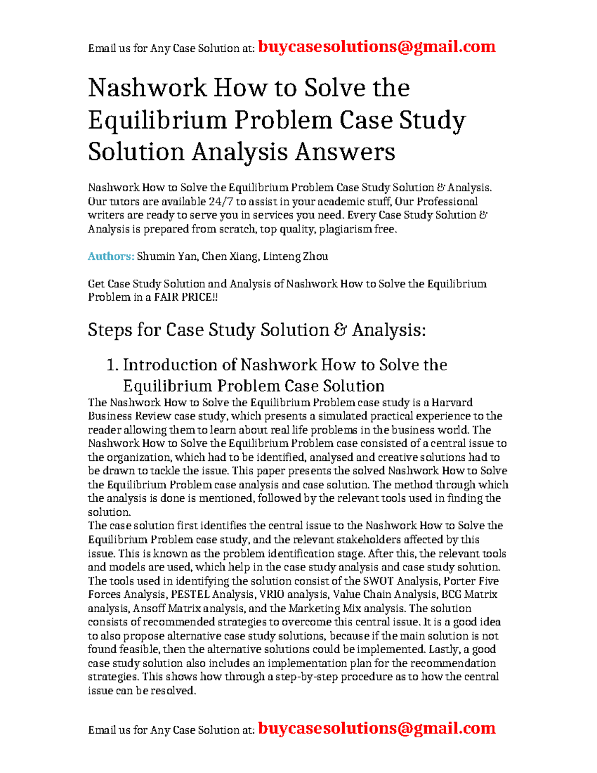 Case Solution Nashwork How to Solve the Equilibrium Problem - Nashwork How to Solve the ...