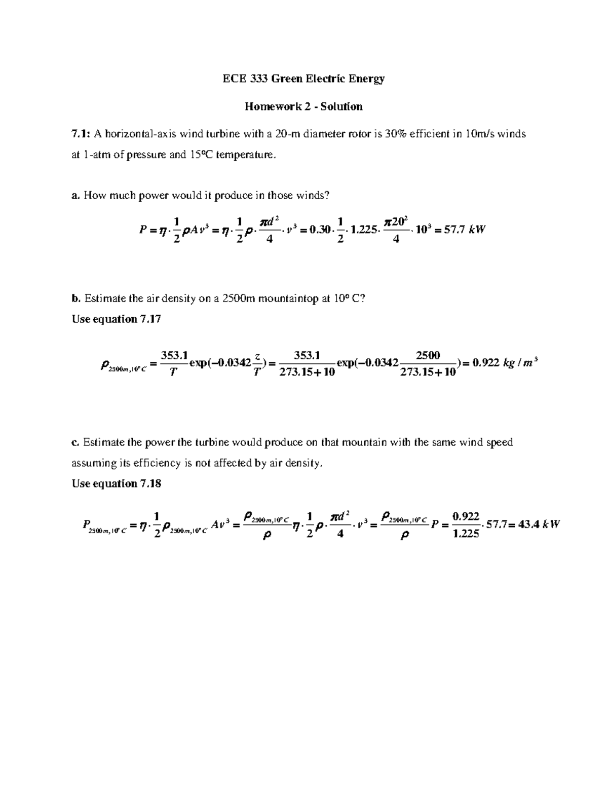 Homework 2 2018 solution - ECE 333 Green Electric Energy Homework 2 ...