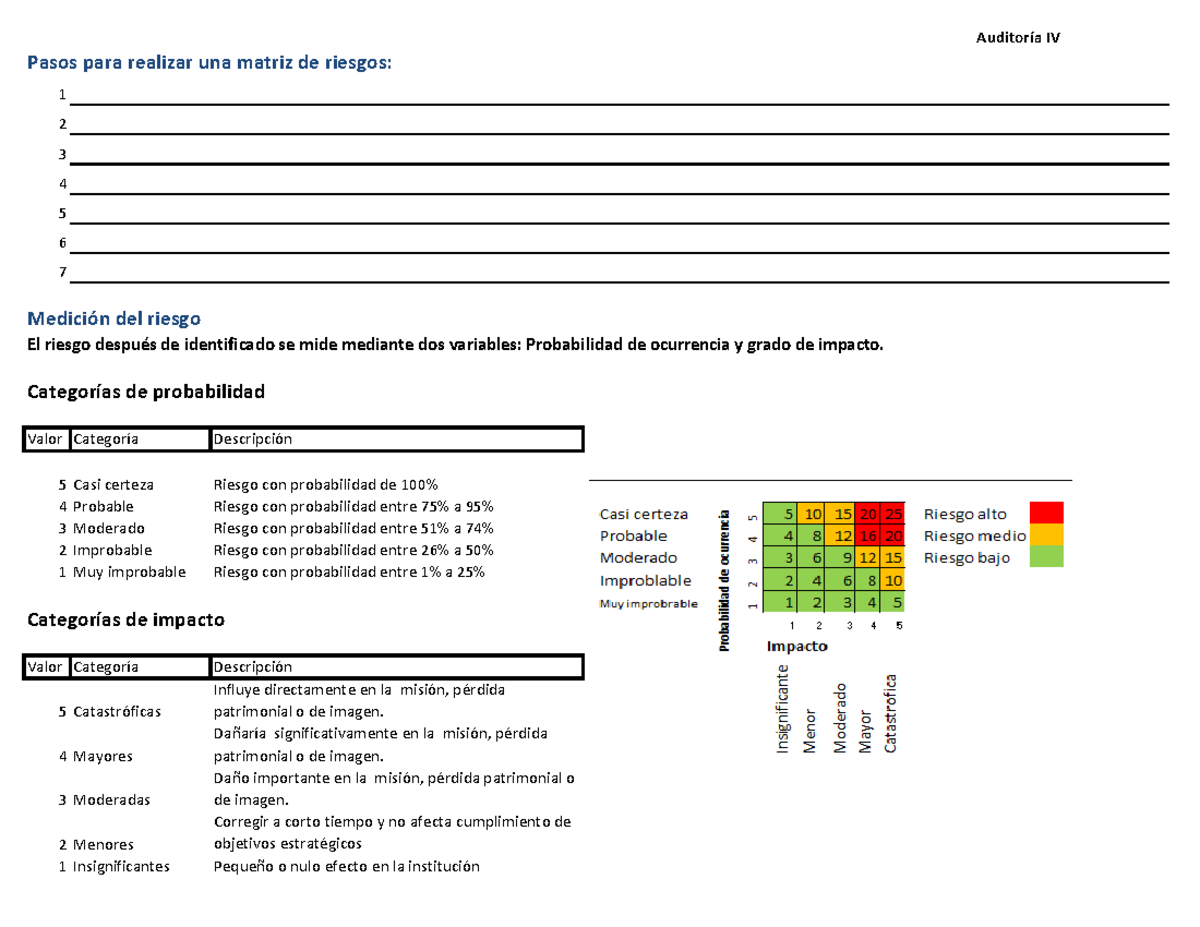 Medición del riesgo - Notas - Auditoría IV Pasos para realizar una ...
