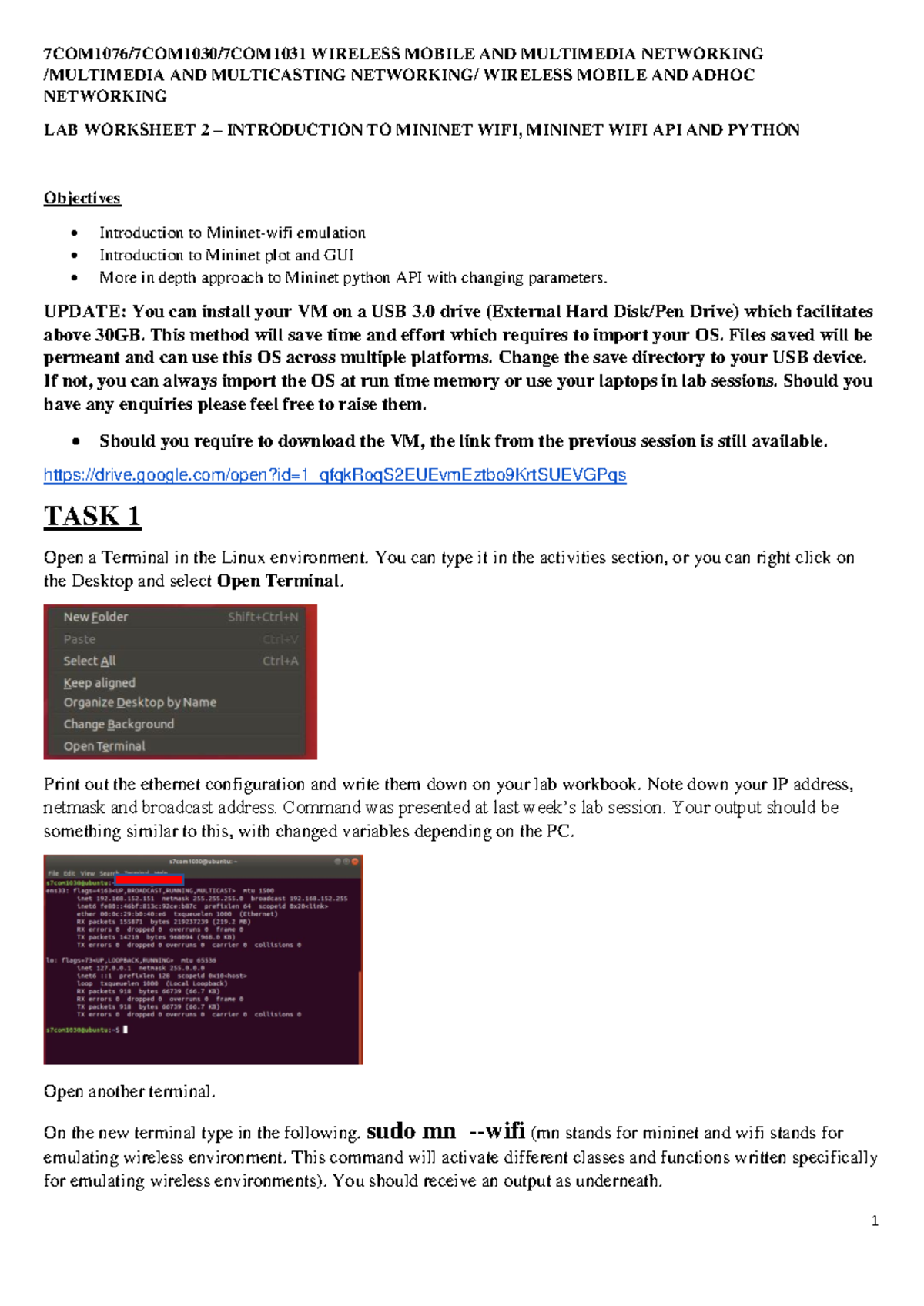 LAB2-mininet tutorial - 7COM1076/7COM1030/7COM1031 WIRELESS MOBILE AND MULTIMEDIA NETWORKING ...