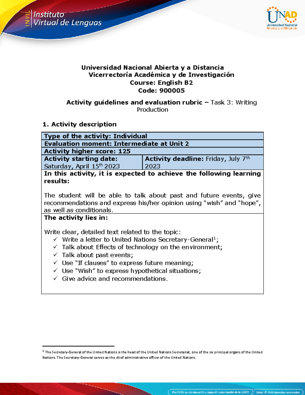 Activity Guide Unit 2 and Support Formats Task 3 - Writing Production ...