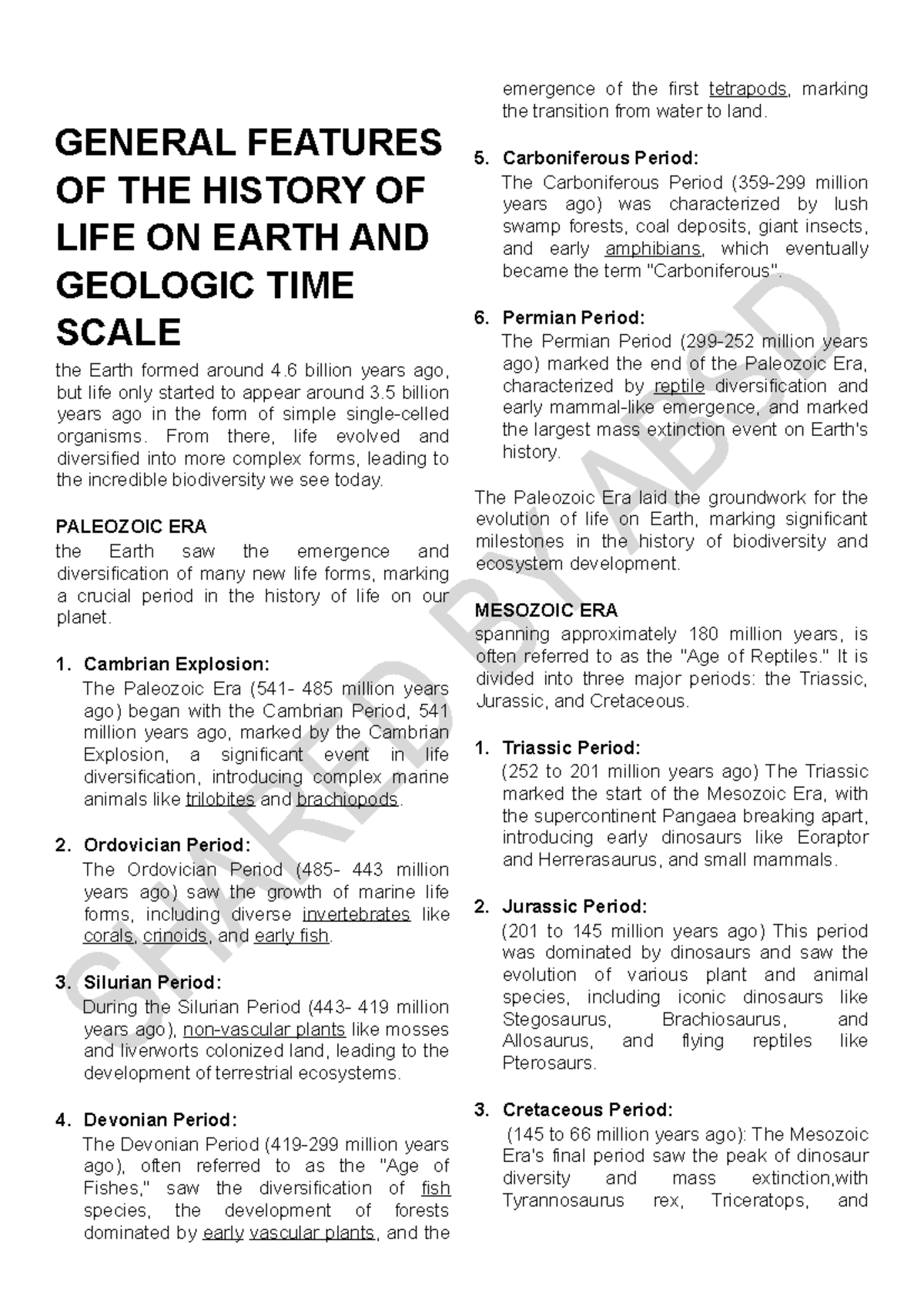 General-Biology-2-Reports - GENERAL FEATURES OF THE HISTORY OF LIFE ON ...
