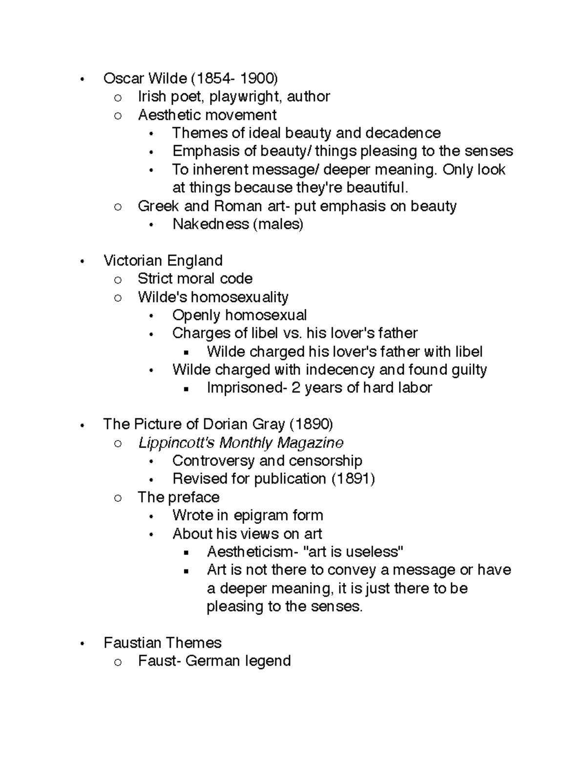Oscar Wilde - Lecture notes 14 - Oscar Wilde (1854- 1900) Irish poet ...