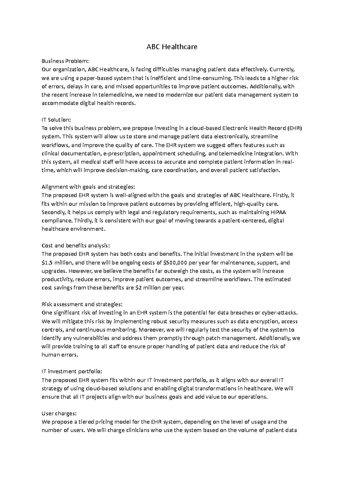 ABC Healthcare - Currently, we are using a paper-based system that is ...