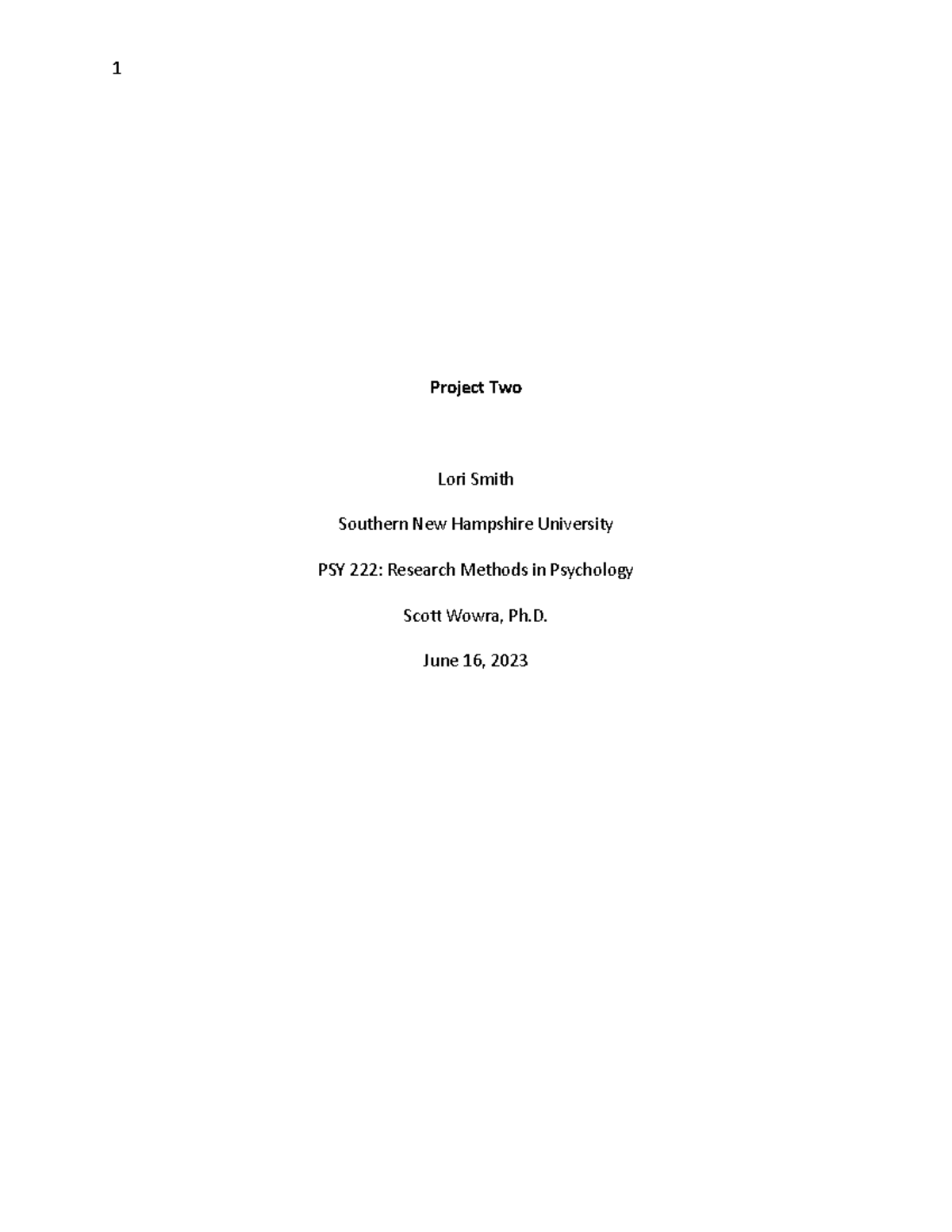 PSY222 Project Two Module 8 Lori Smith - Project Two Lori Smith ...