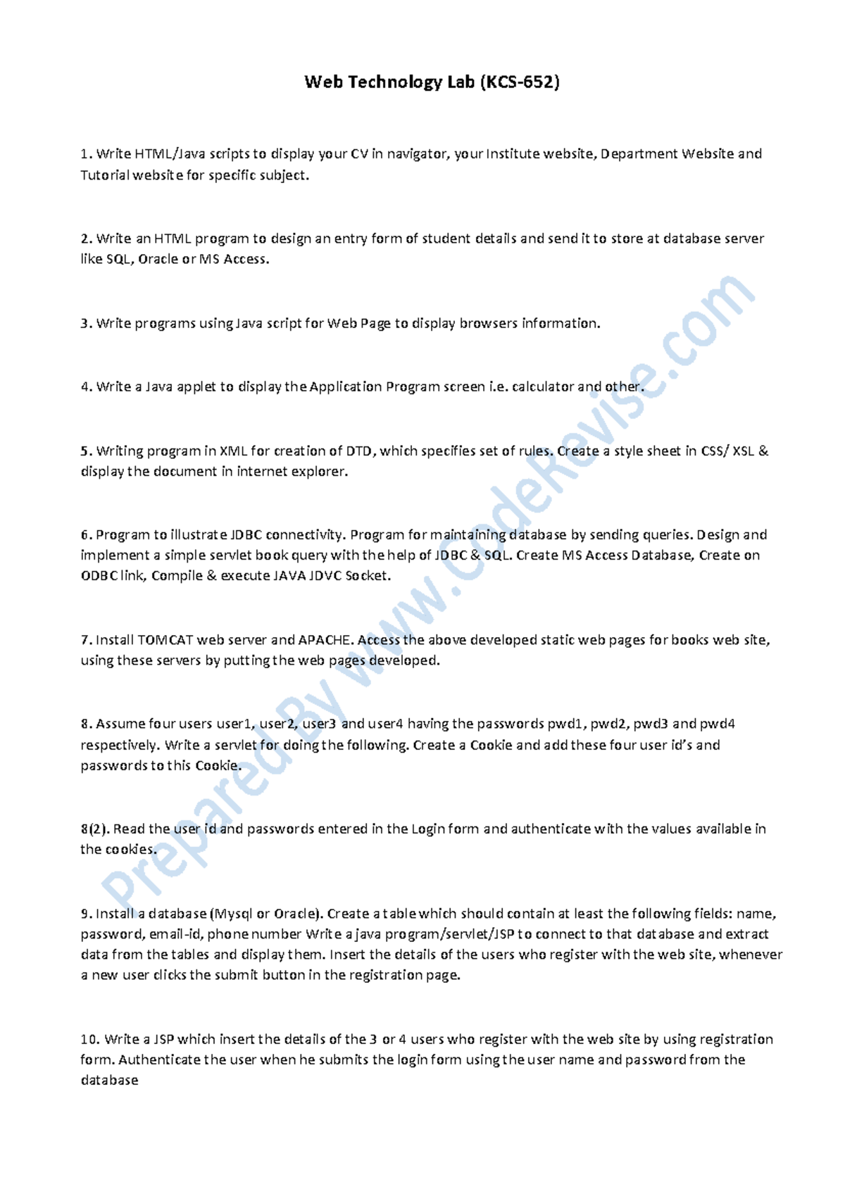 Web Technology Lab Manual KCS 652 - Web Technology Lab (KCS-652) Write HTML/Java scripts to ...