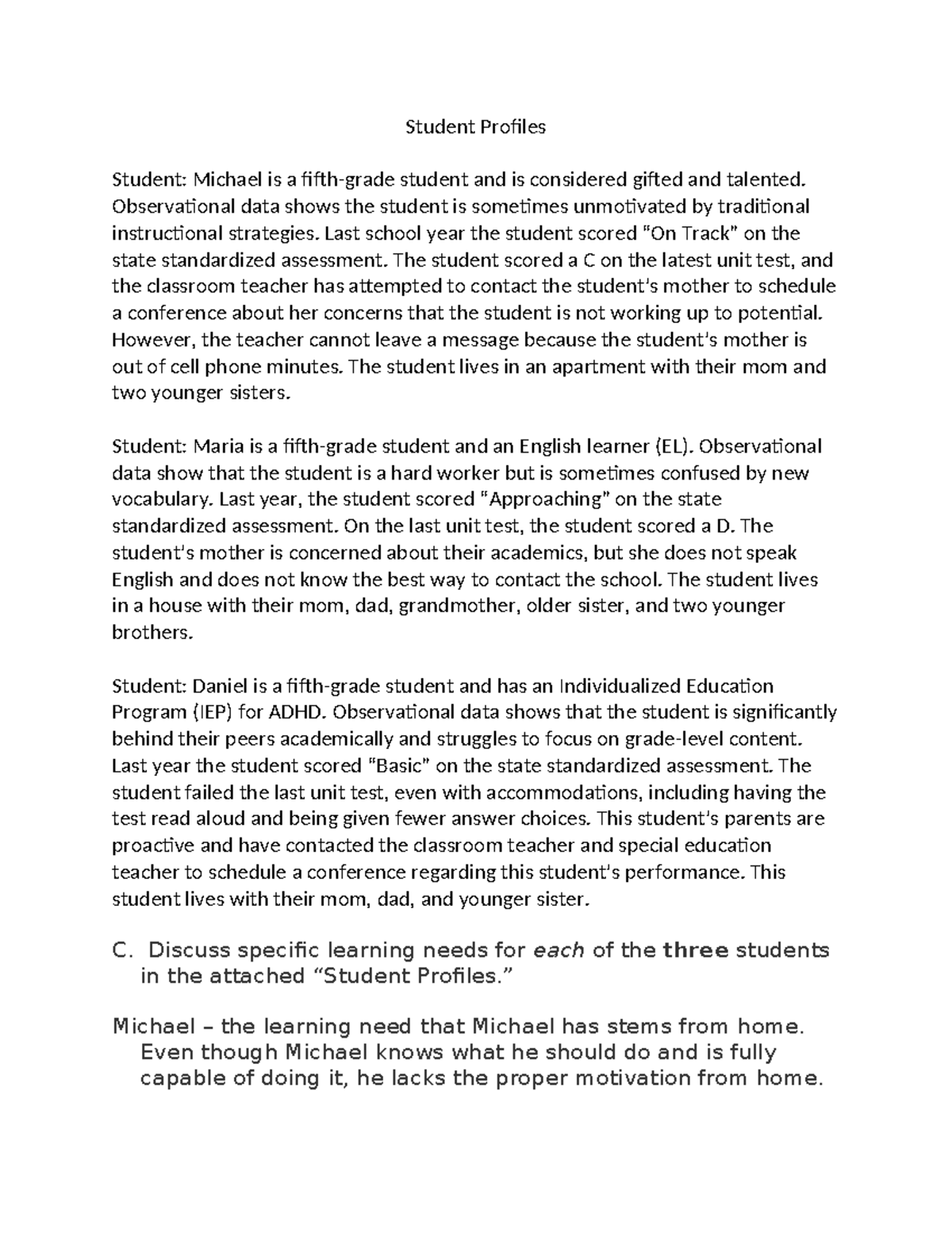 Student Profiles - This is an assignment - Student Profiles Student ...