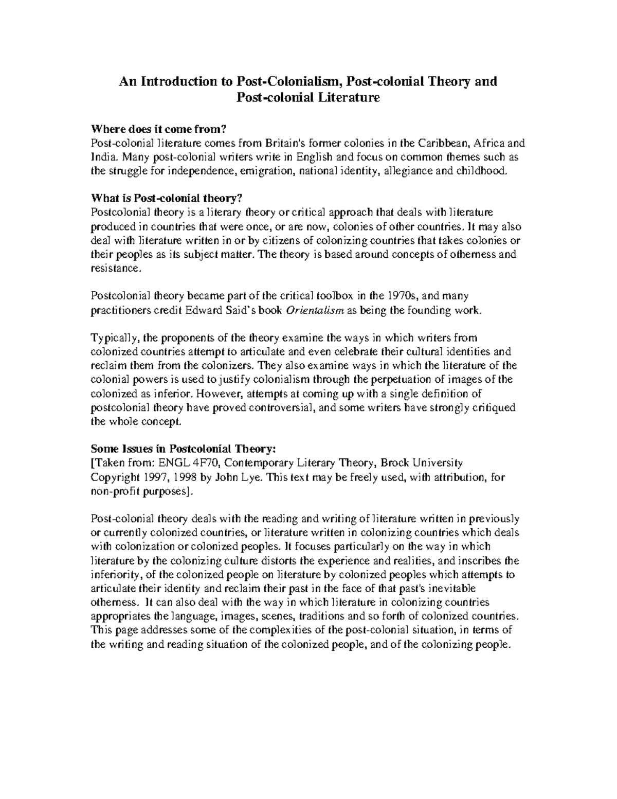 An Introduction to Post Colonialism - An Introduction to Post ...