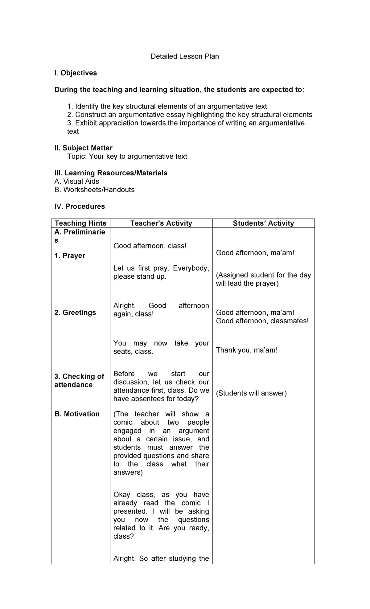 Lesson Plan in English (Field Study) - Detailed Lesson Plan I ...