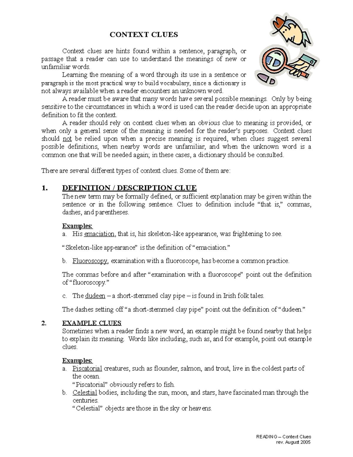 Context-clues - These are lecture notes. - READING – Context Clues rev ...