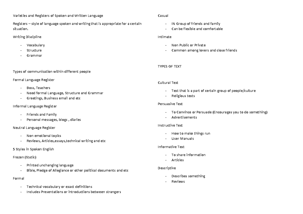 Puposive-midterm - Purposive Communication notes - Varieties and ...