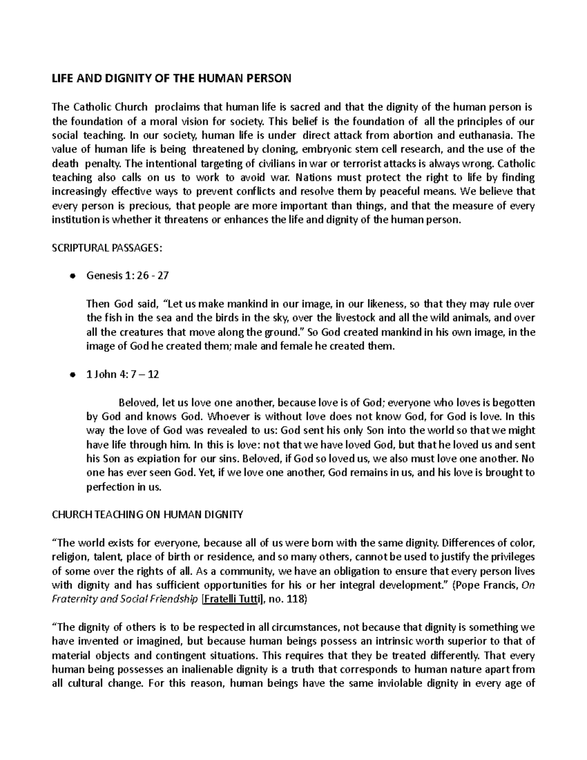 LIFE AND Dignity OF THE Human Person - LIFE AND DIGNITY OF THE HUMAN ...