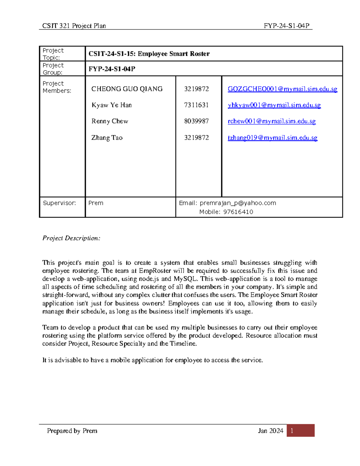 2. FYP-24-S1-04P Employee Smart Roster - Project Topic: CSIT- 24 - S 1 ...