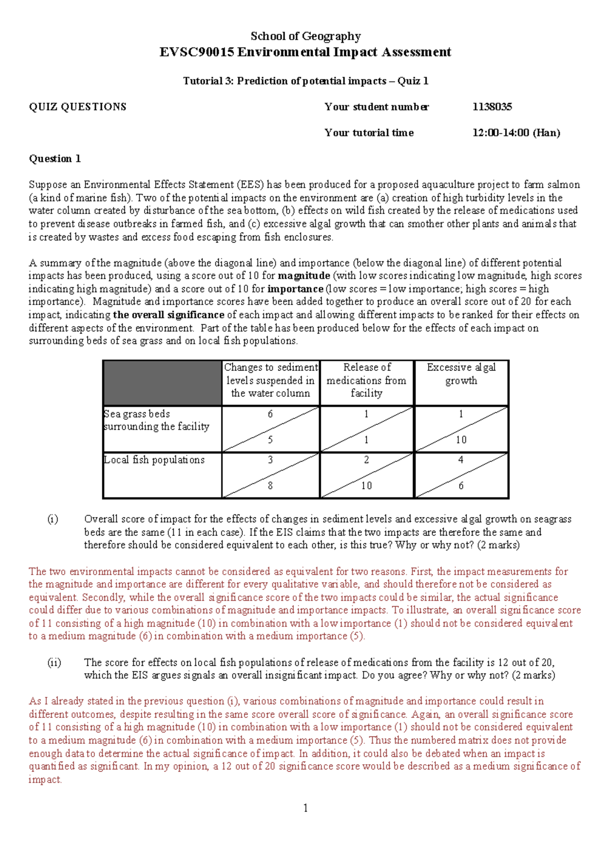 Environmental Impact Assessment Tutorial 3 Quiz: Potential Impacts ...