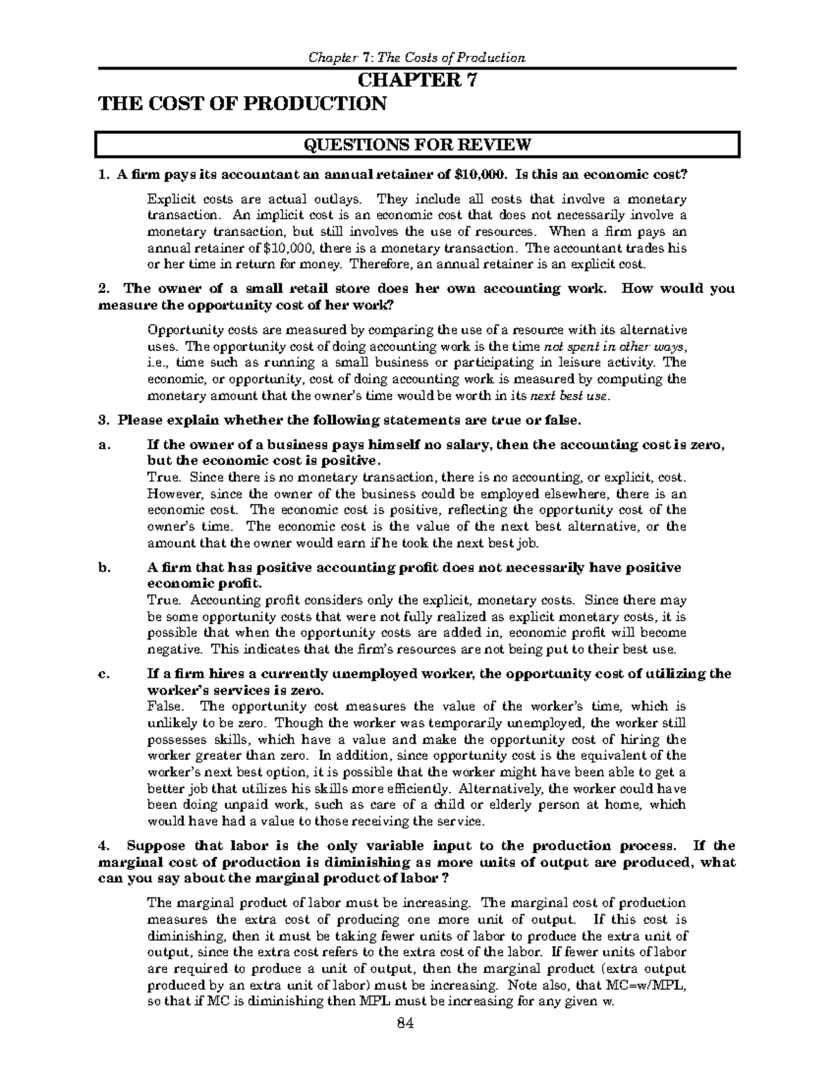 Ch07 PR Manual Solutions - CHAPTER 7 THE COST OF PRODUCTION QUESTIONS ...