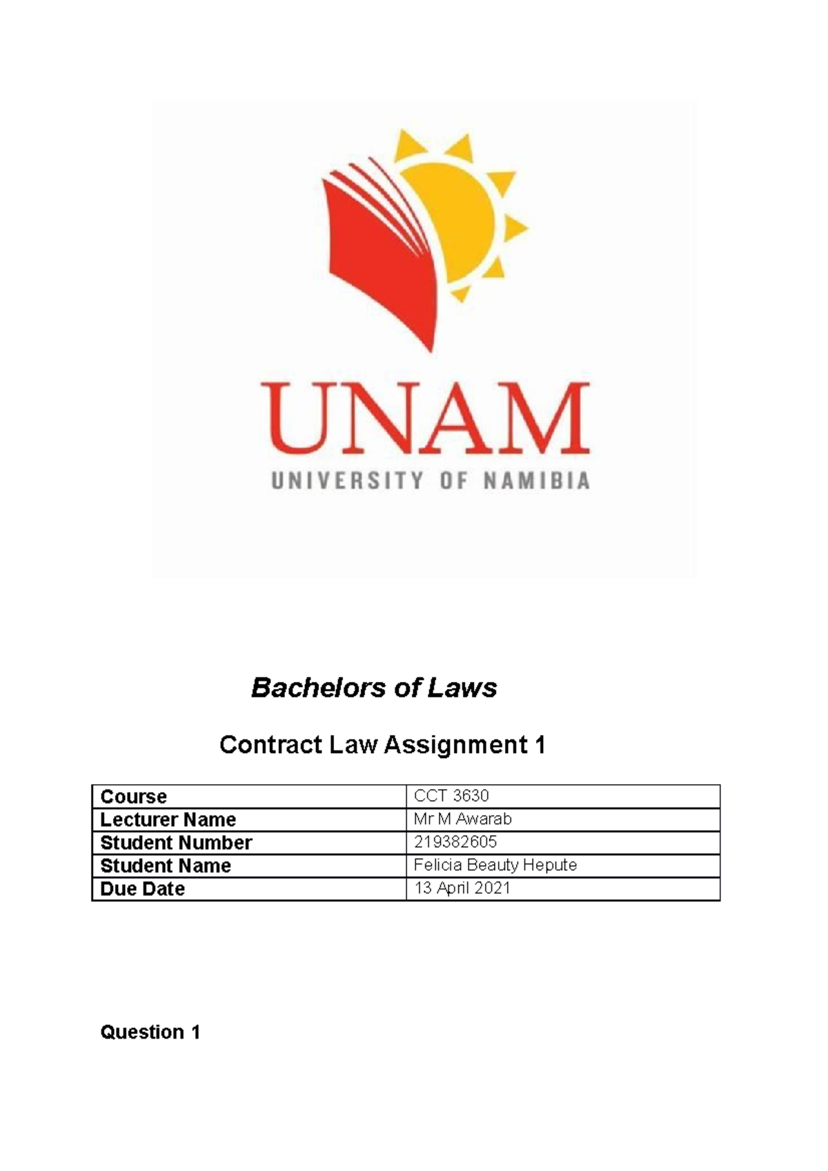 Contract Law Assignment terms of a contract. - Law of Contract - UNAM ...