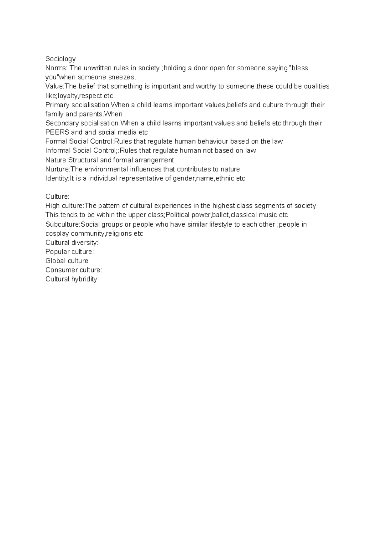 Sociology - definitons and assignments - Sociology Norms: The unwritten ...