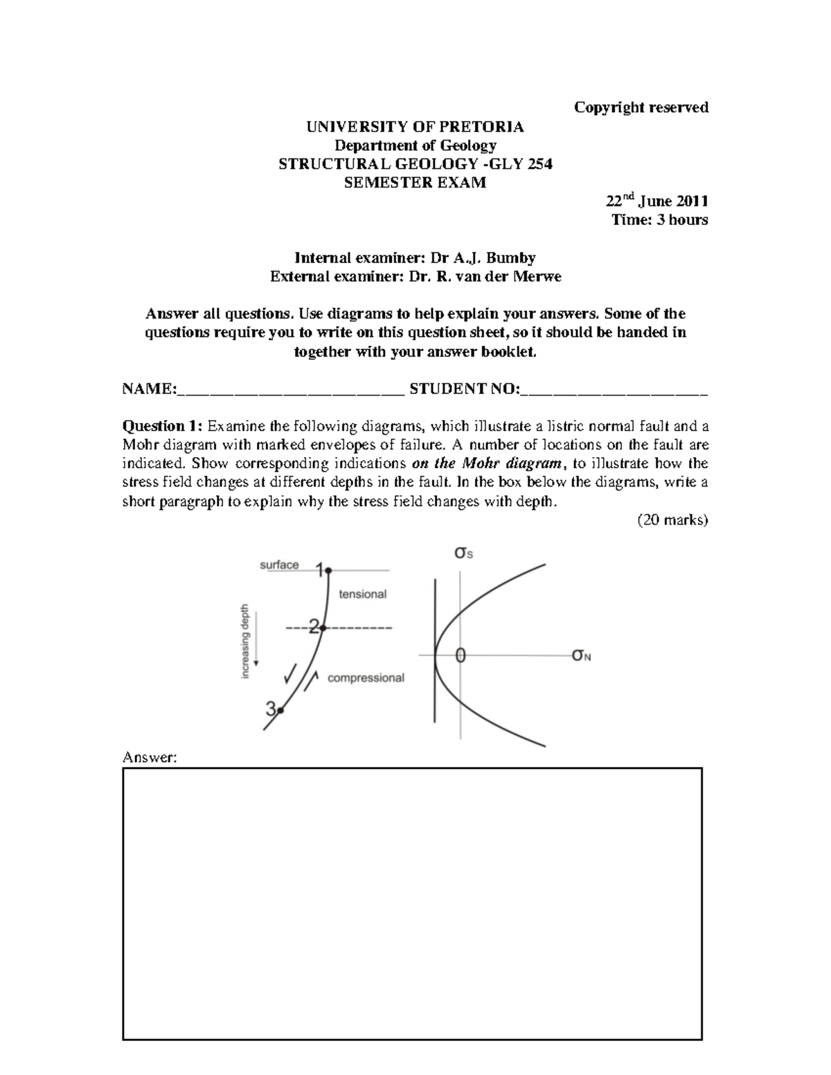 Gly 254 exam 2011 - Geology practice material - Copyright reserved ...