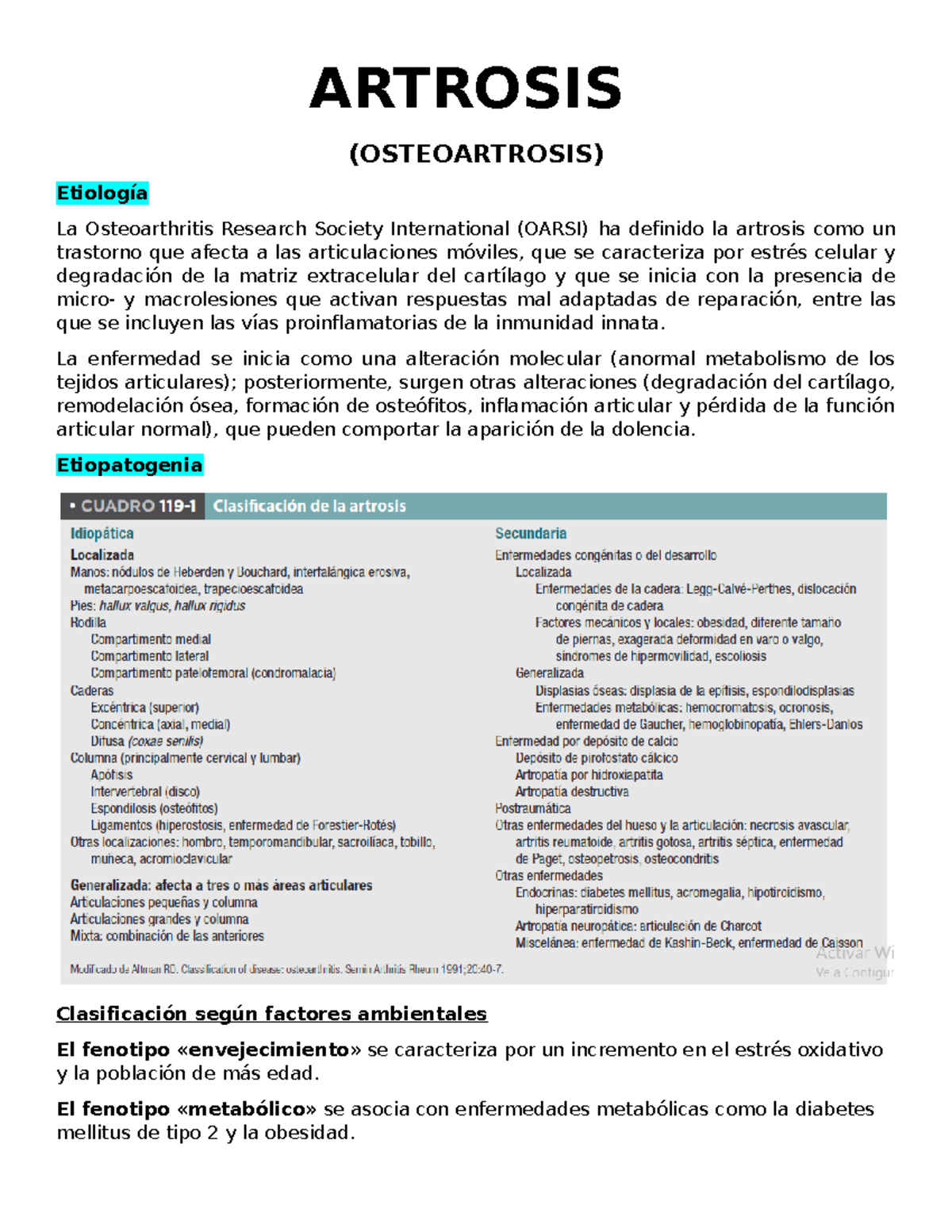 Artrosis - ARTROSIS (OSTEOARTROSIS) Etiología La Osteoarthritis ...