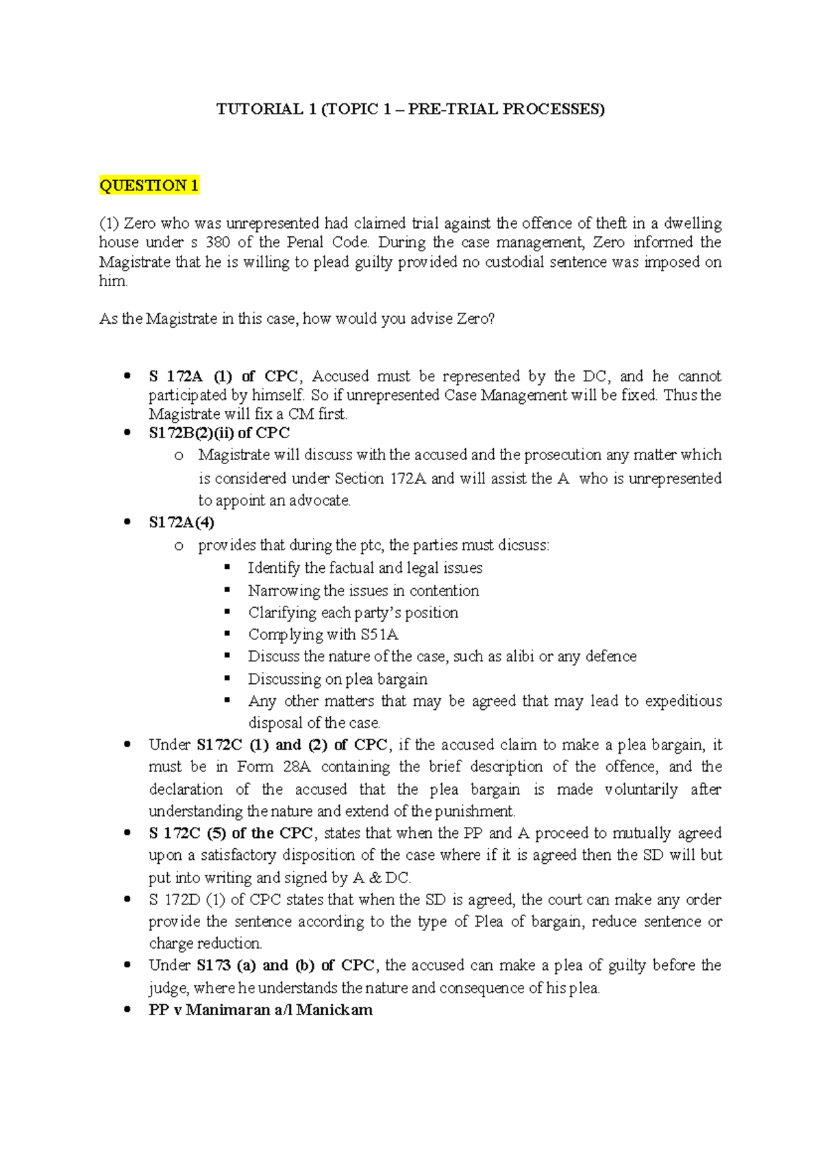 Tutorial 1 (pre-trial process) - TUTORIAL 1 (TOPIC 1 – PRE-TRIAL ...