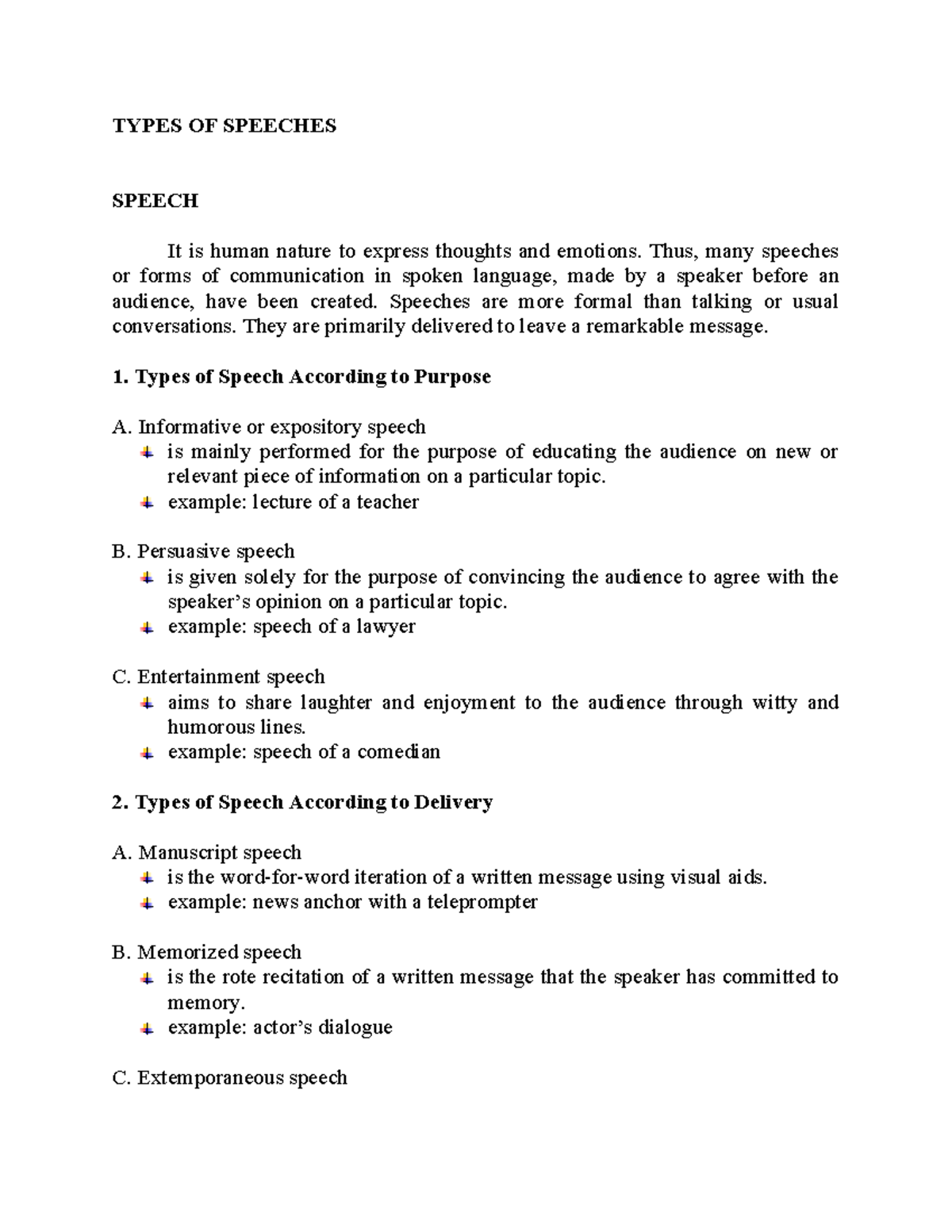 Types OF Speeches - search more - TYPES OF SPEECHES SPEECH It is human ...