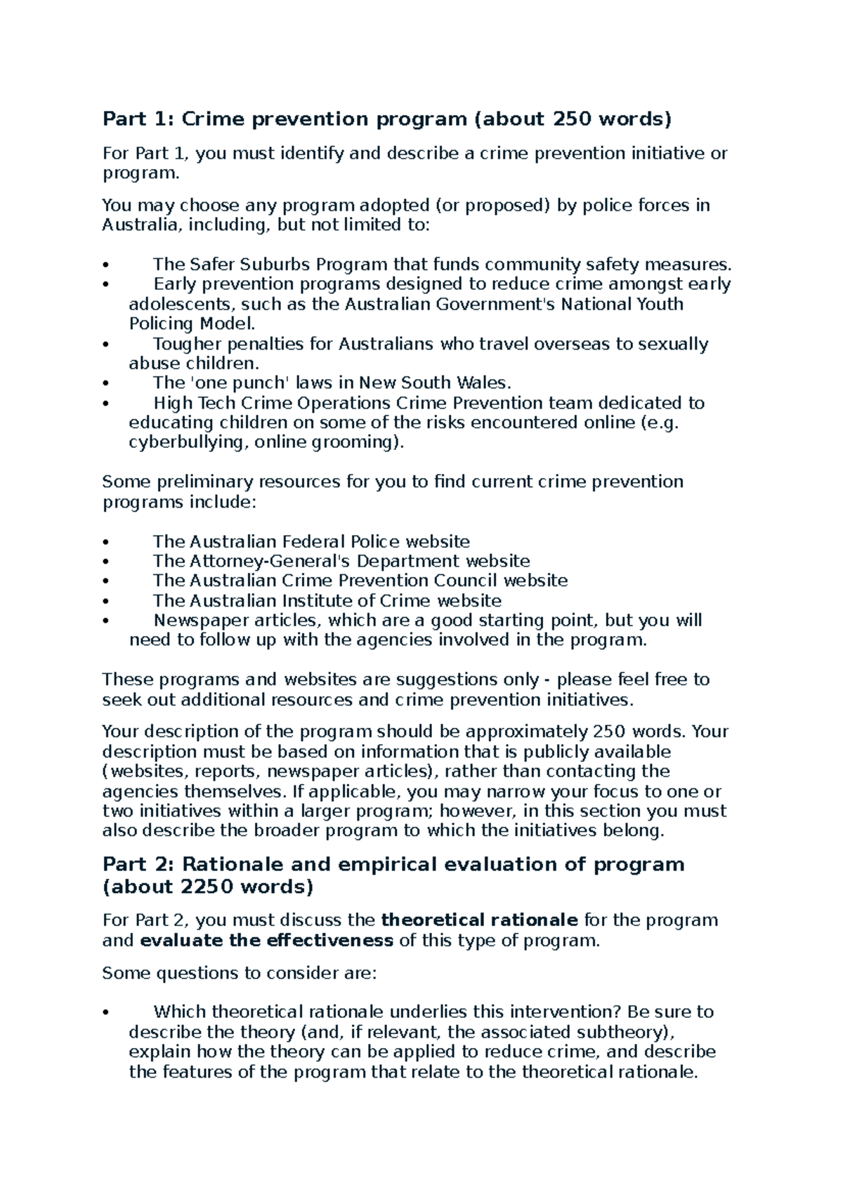 Part 1 - policing assignment 2 essay instruction - Part 1: Crime ...