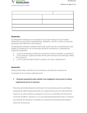 Actividad 8 - Gestión del talento y cultura organizacional. - Nombre ...