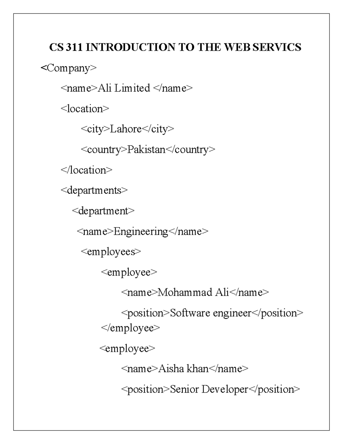 BC230427539 - INTRODUCTION OF WEB SERVICES - CS 311 INTRODUCTION TO THE WEB SERVICS - Studocu