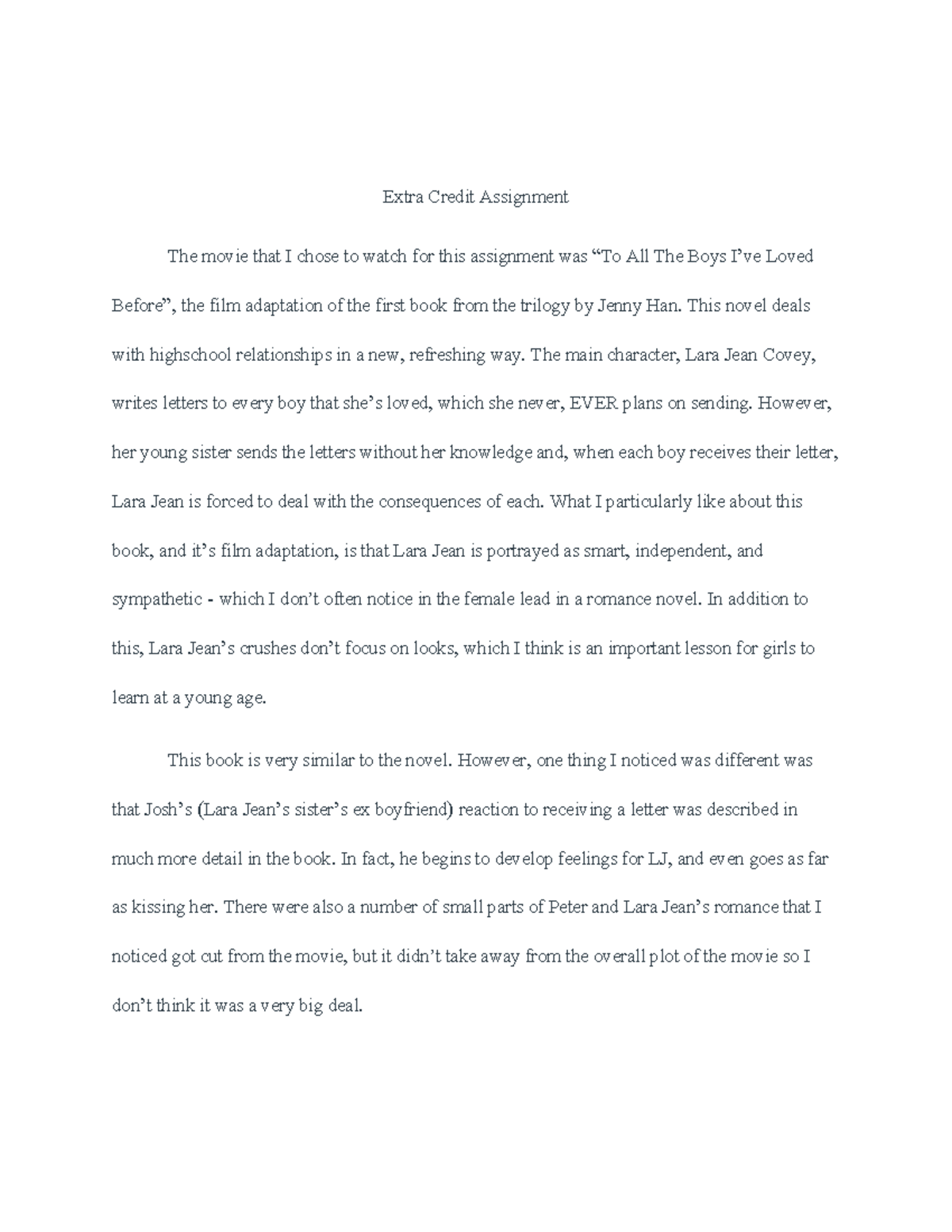 Extra Credit Paper - Extra Credit Assignment The movie that I chose to ...