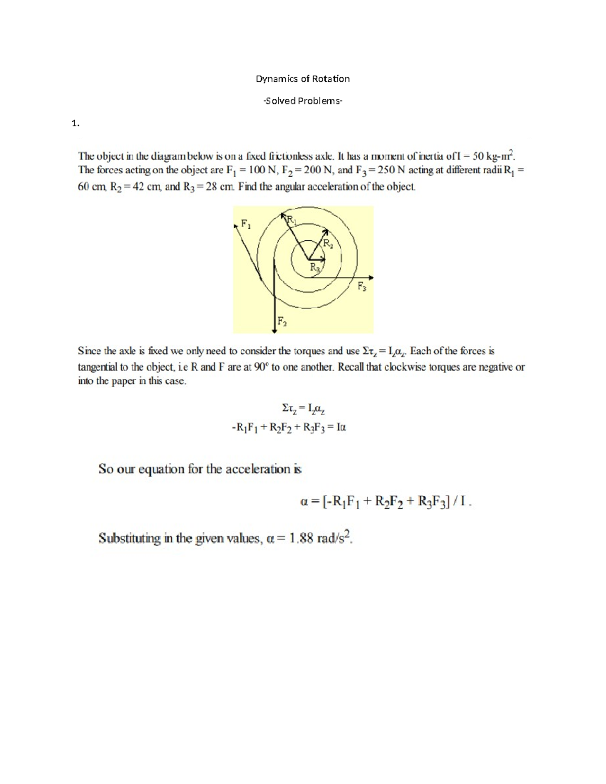 Torque Solved Problems-2 - Physics - Dynamics of Rotation -Solved Problems- - Studocu