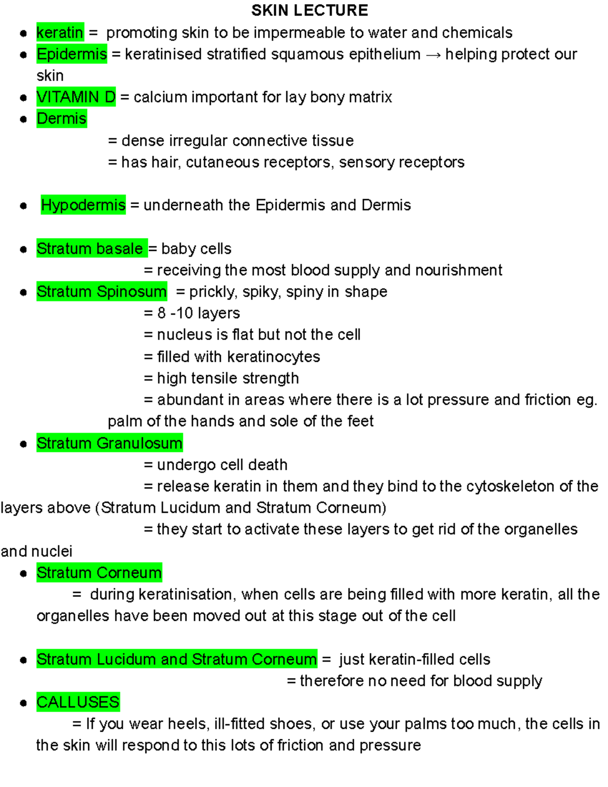 SKIN Lecture Anatomy - SKIN LECTURE keratin = promoting skin to be ...