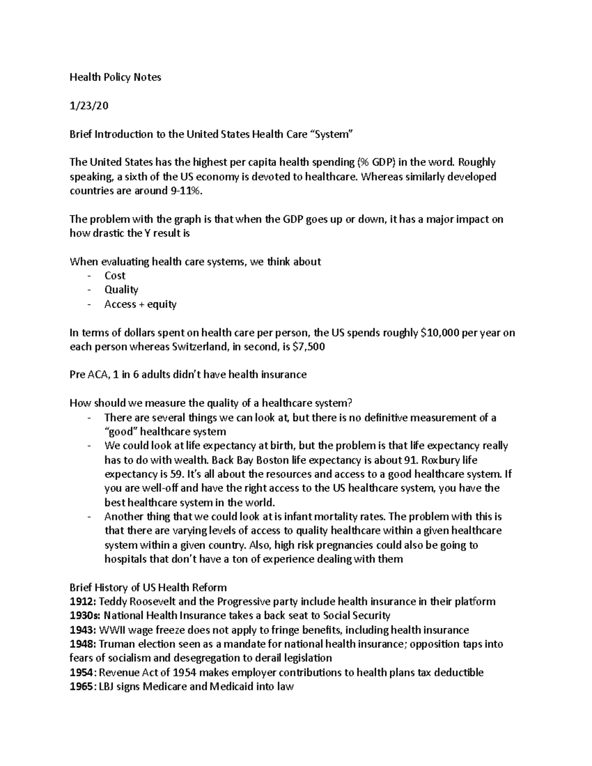 Health Policy Notes - Health Policy Notes 1/23/ Brief Introduction to ...