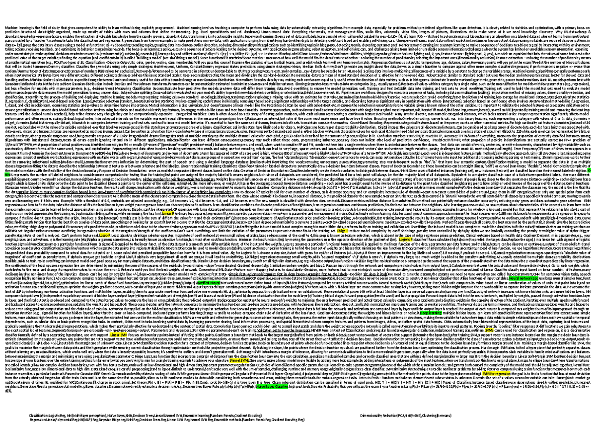 Final ML - Cheat sheet - Machine learning is the field of study that ...