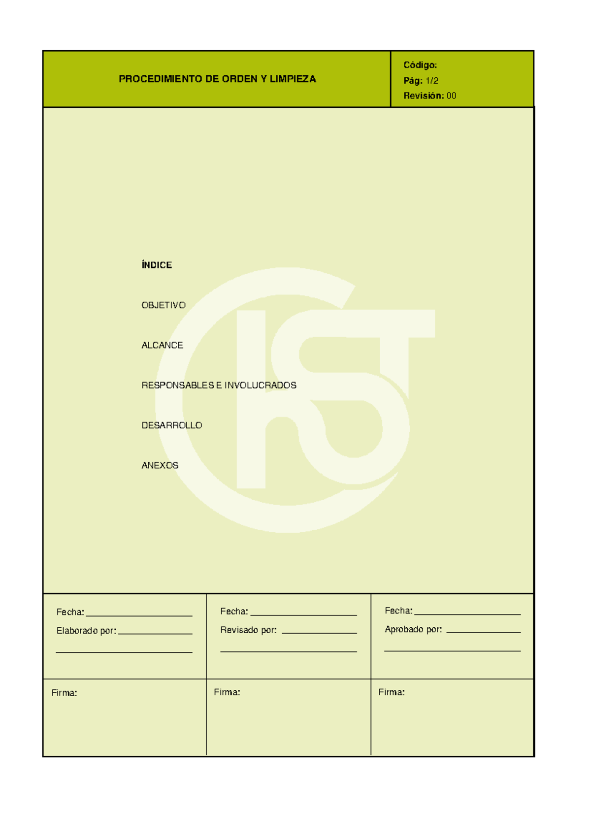 Procedimiento DE Orden Y Limpieza - PROCEDIMIENTO DE ORDEN Y LIMPIEZA ...