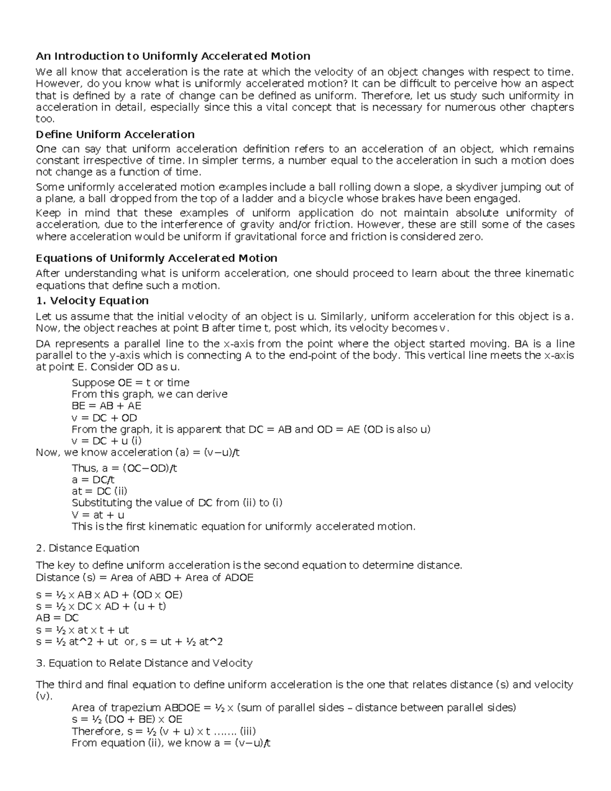 An Introduction to Uniformly Accelerated Motion - However, do you know ...
