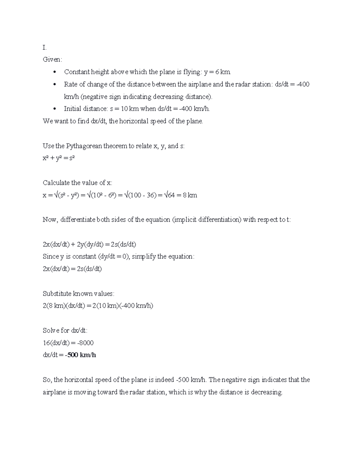 Math 1211 wrt 6 - do not copy - I. Given: Constant height above which ...