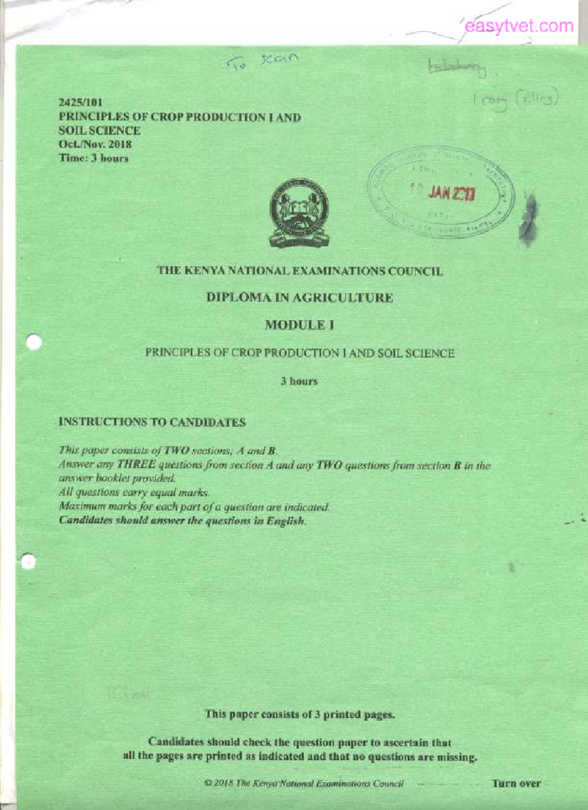 2018 nov - This is a revision knec past paper - diploma in technical ...