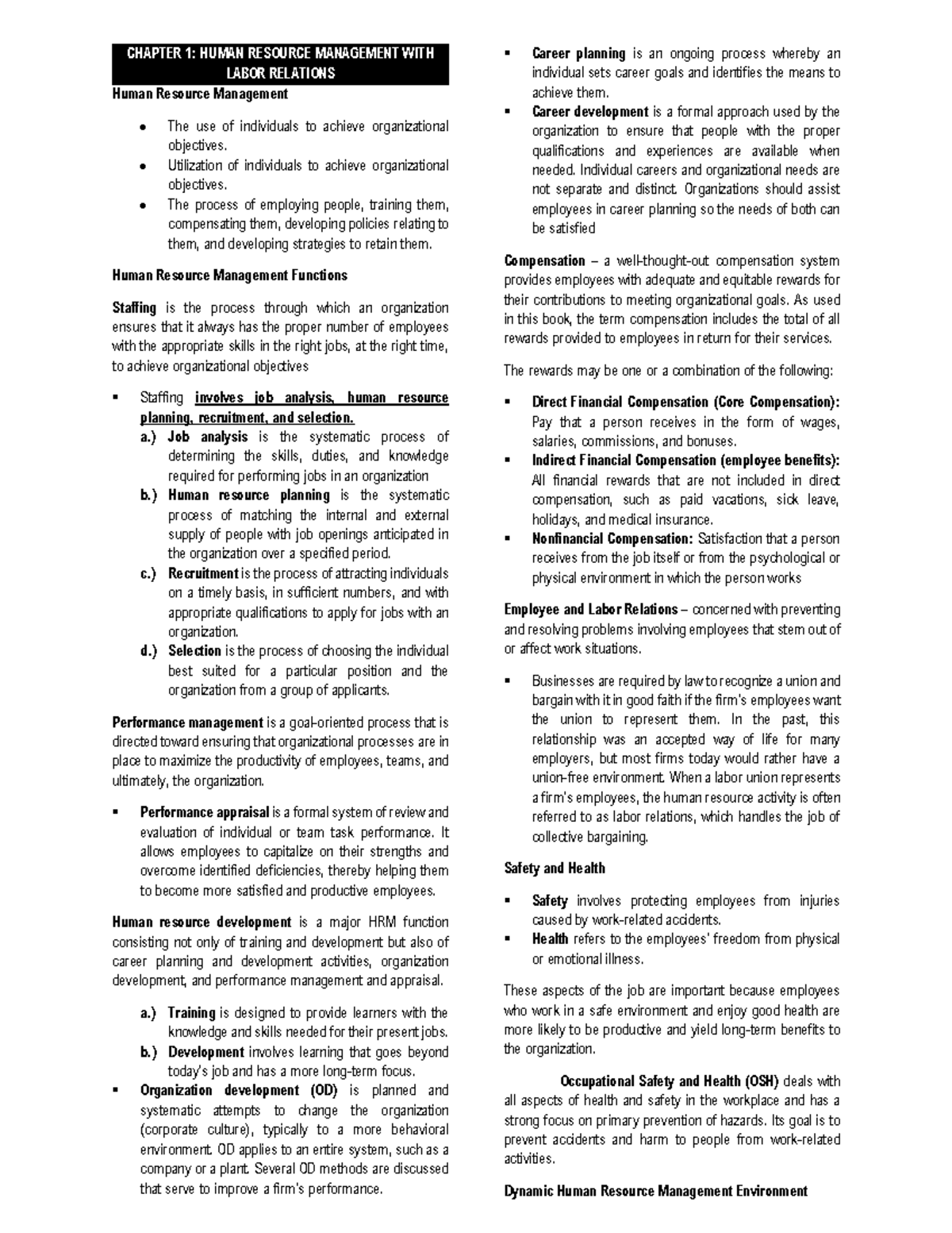 HRM with Labor Relations - CHAPTER 1: HUMAN RESOURCE MANAGEMENT WITH ...