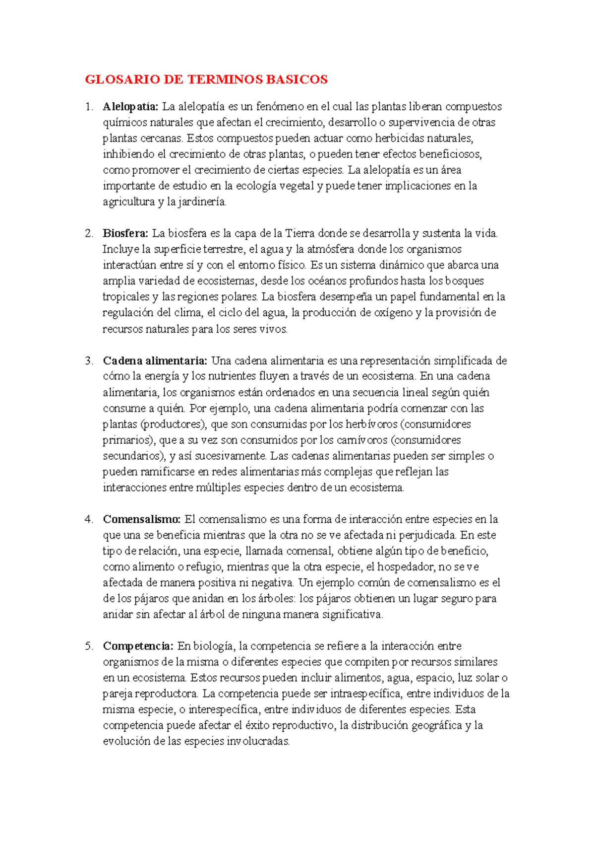 Glosario DE Terminos Basicos - GLOSARIO DE TERMINOS BASICOS Alelopatía: La alelopatía es un ...