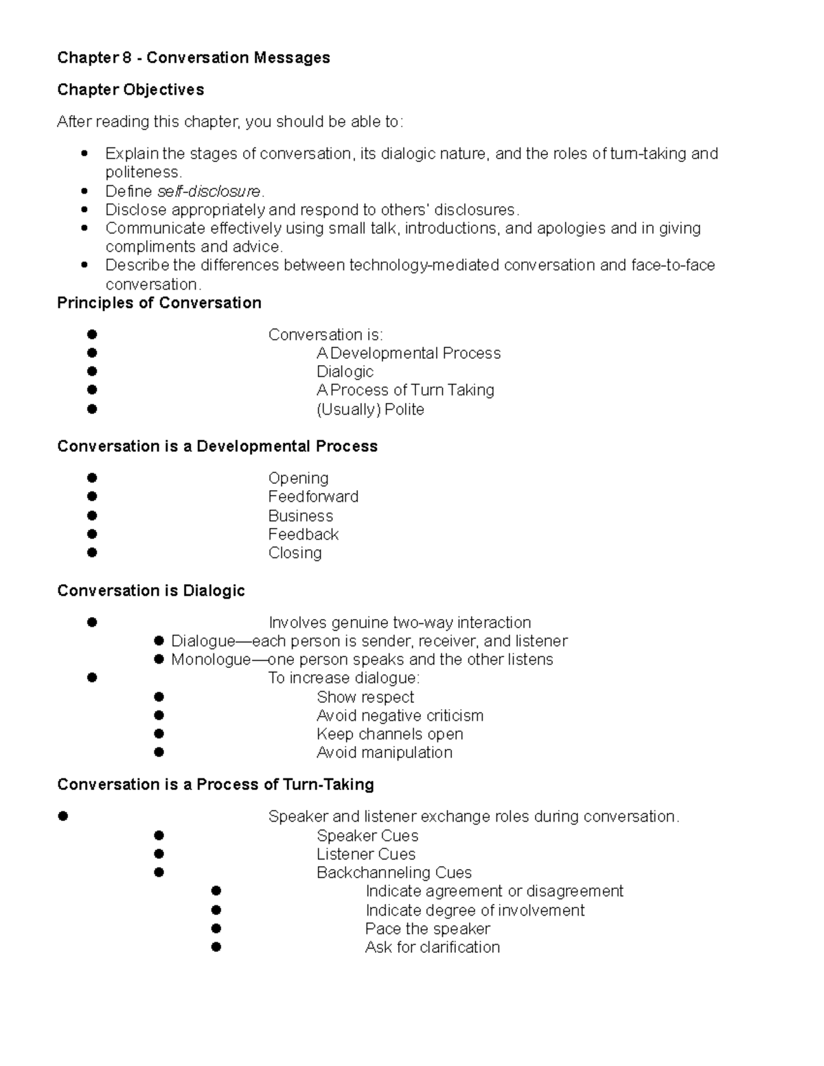 Summary Notes Chapter 8 Conversation Messages - Chapter 8 Conversation ...