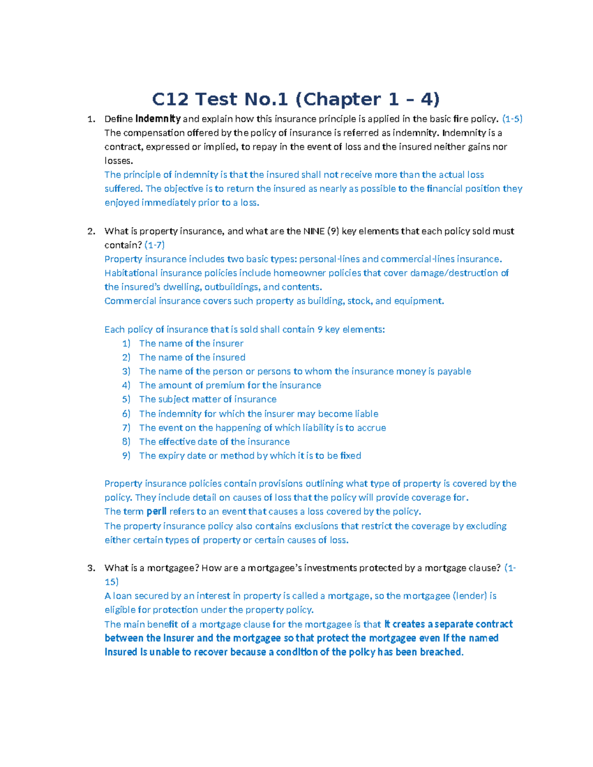 C12 Test 1,2,3 - Narrative and application questions. - C12 Test No ...
