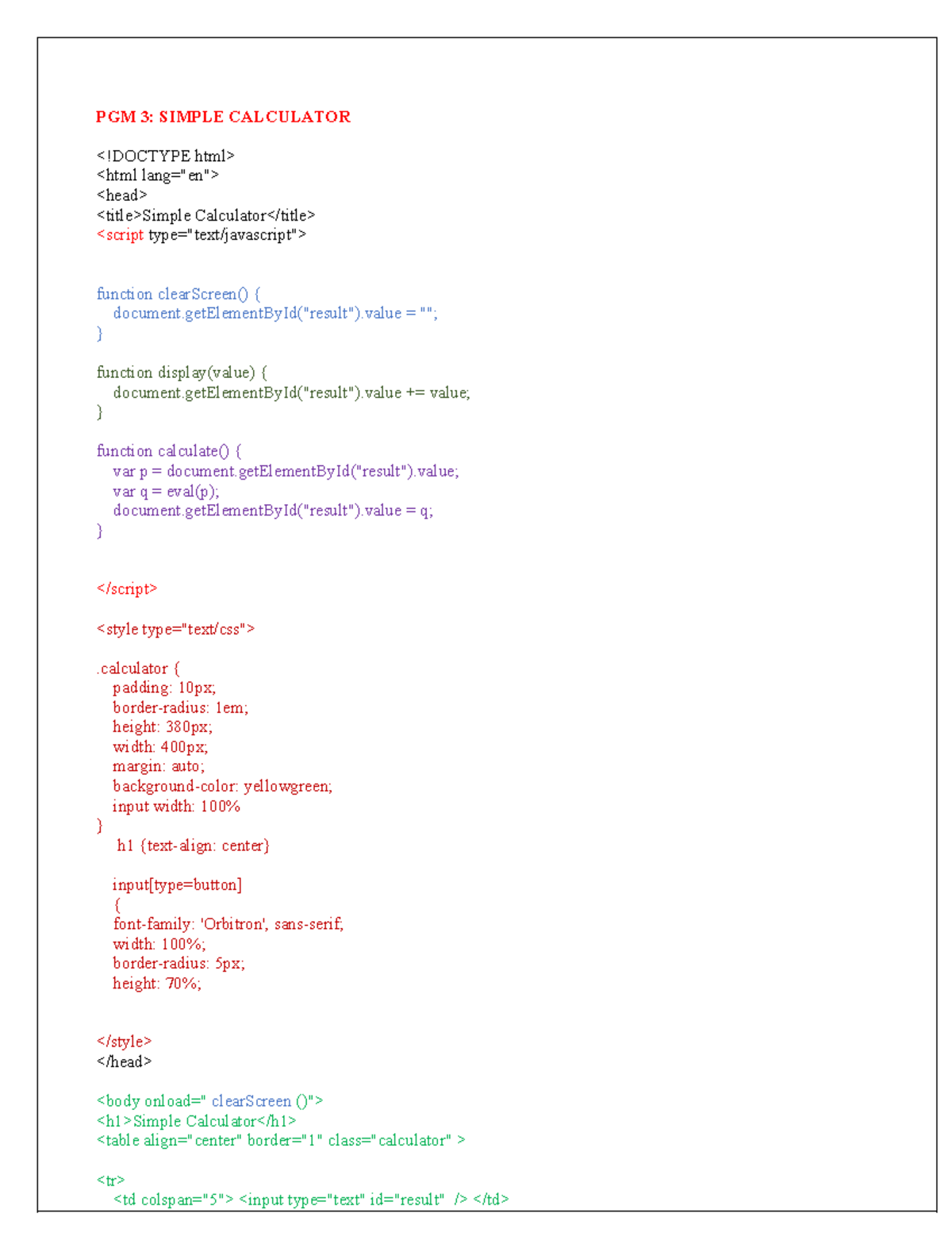 Pgm3 - PGM 3: SIMPLE CALCULATOR - Studocu