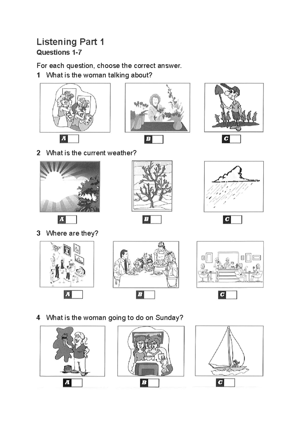 Listening test - Questions 1- For each question, choose the correct ...