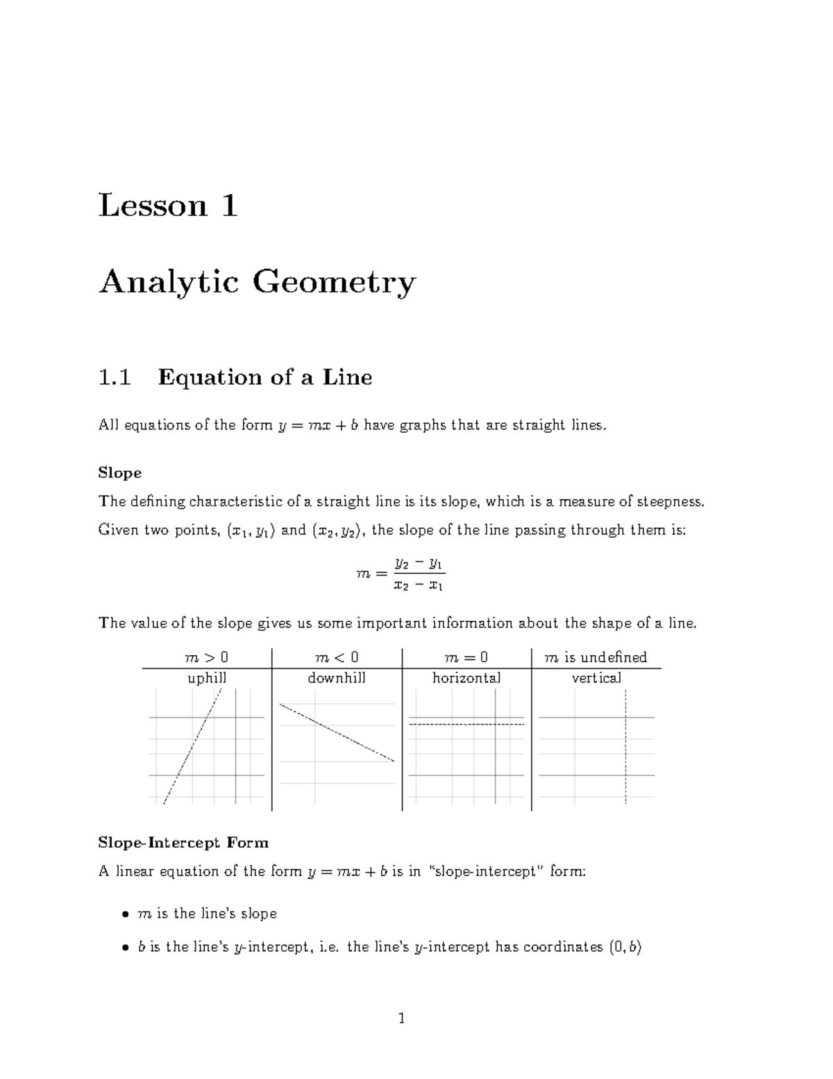 MATH 201 Lesson 1 Summary - Lesson 1 Analytic Geometry 1 Equation of a ...
