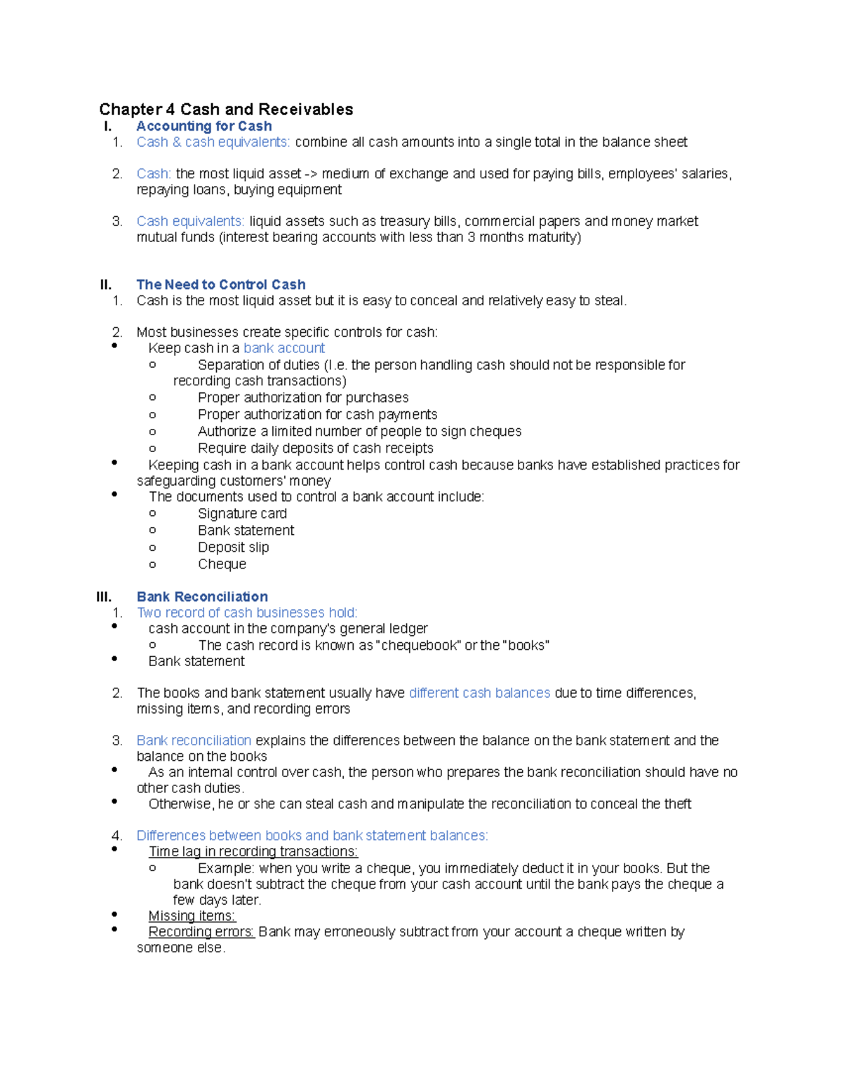 Chapter 4 Cash and Receivables - Chapter 4 Cash and Receivables I ...